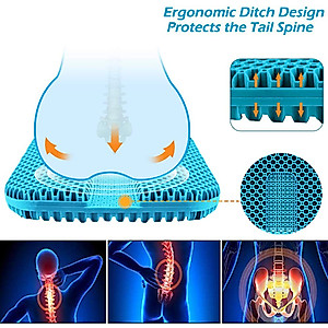Large Gel Seat Cushion, Enhanced Gel Cushion for Long Sitting with Non-Slip Cover, Breathable Honeycomb Chair Pads Absorbs Pressure Points for Wheelchair, Car Seat, Home Office Chairs