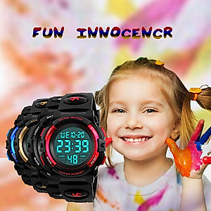 Digital Watch for Girls Ages 4-15, Kids Red Digital Sports Waterproof Outdoor Analog Electronic Watches with Alarm Stopwatch, Children Birthday Presents Gifts Toys for Age 4-12 Year Old Boys Girls