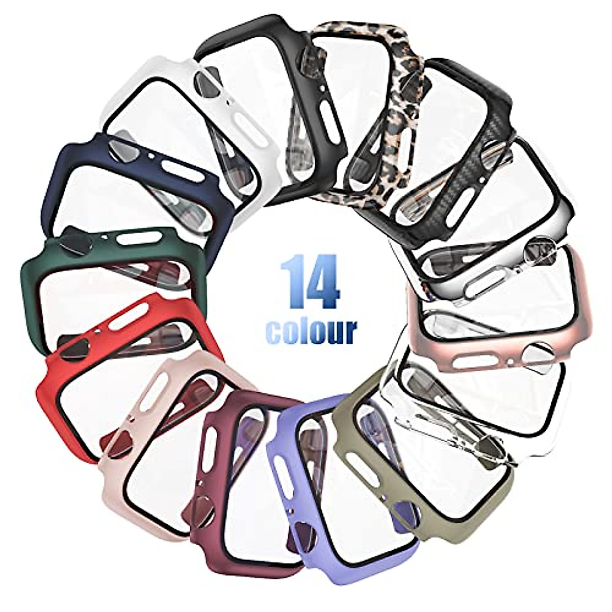 14 Pack Apple Watch Case with Tempered Glass Screen Protector for Apple Watch SE 40mm Series 6/5/4,Anotch Full Coverage Hard PC Protective Cover HD Ultra-Thin Guard Bumper for iWatch 40mm Accessories