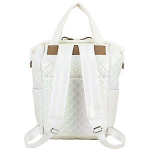 BODHI Quilted Luxe Top Handles Backpack with Trolley Sleeve - White Iridescent