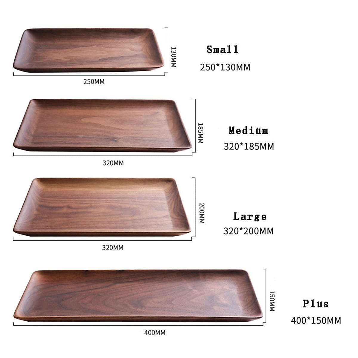 MSMMZ Serving Trays Walnut Wood Serving Tray Square Rectangle Tea Coffee Snacks Tray Breakfast Sushi Dessert Cake Plate Hotel (Color : Plus 15x40)