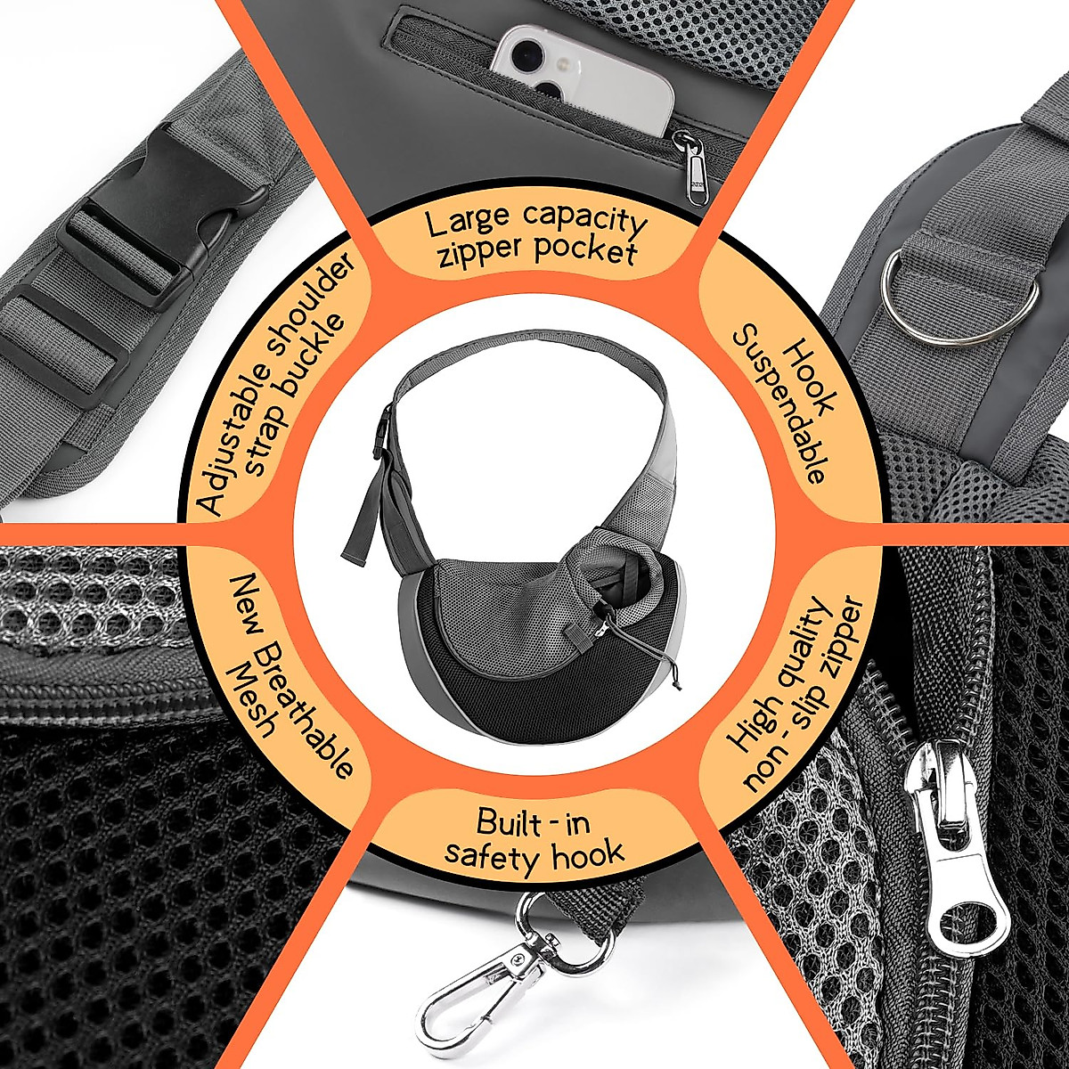 YUDODO Pet Dog Sling Carrier Large Pocket Adjust Strap Anti-Falling Design Breathable Mesh Travel Safe Sling Bag Carrier for Dogs Cats