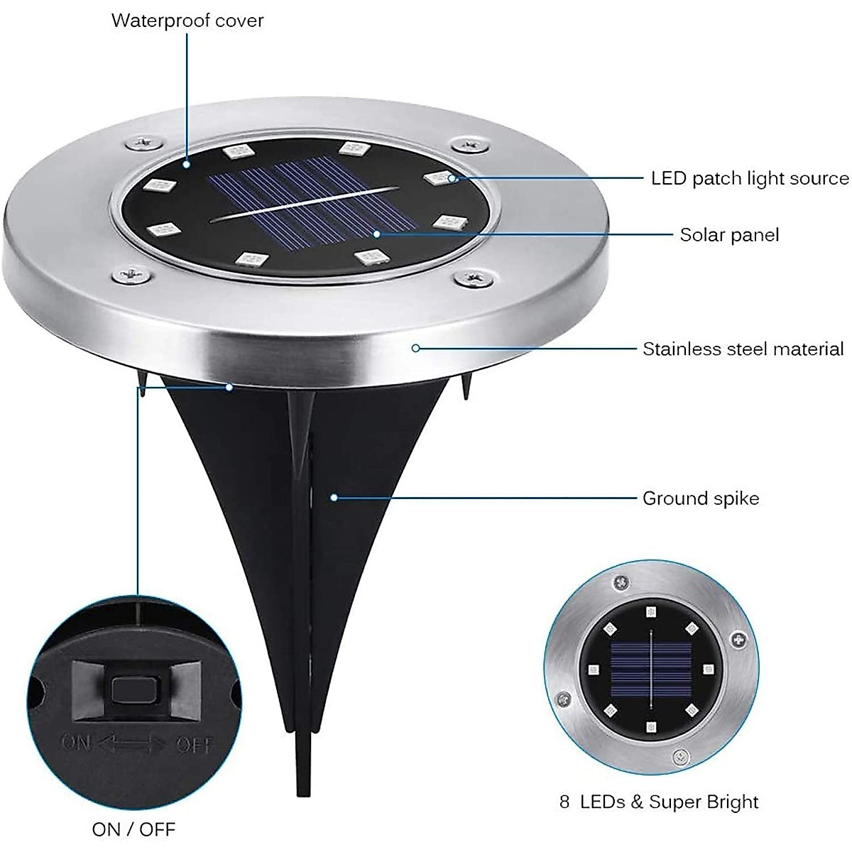 OurLeeme Solar Outdoor Lights Solar Powered Disk Lights 4 Pcs Solar Lights Outdoor Waterproof Solar Ground Lights 8 LED Solar Garden Lights Color Changing Landscape Lighting Pathway Lights