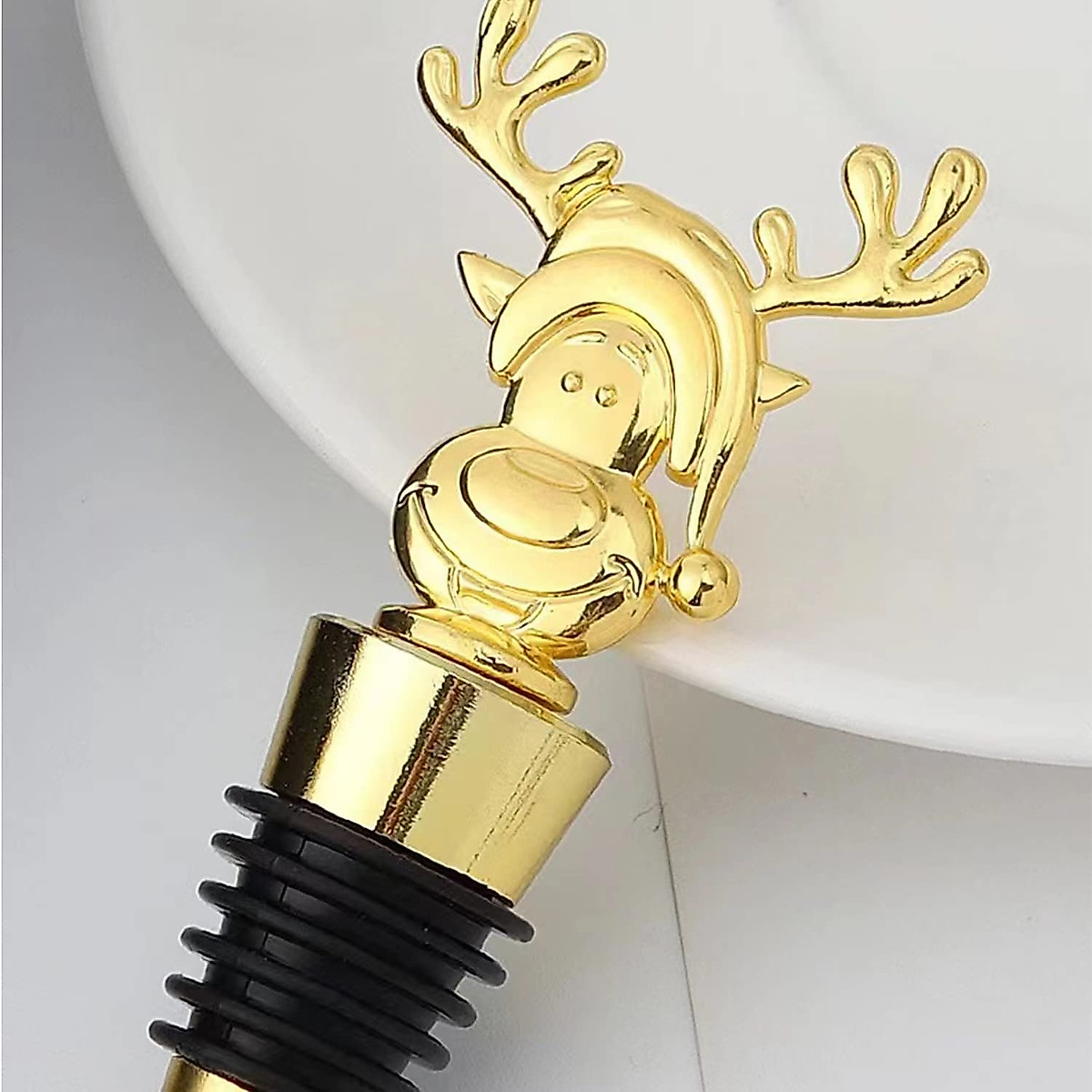 Christmas Wine Stopper Gift Deer Bottle Stopper Metal Wine Saver with Silicone Grip for Beverage Party Supplies Wine Accessories Pack of 2 by Figgy House(Santa+Deer)