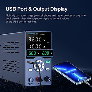 DC Power Supply, Variable Power Supply with Output Button, USB Fast Charging Port, Bench Power Supply with OCP Short Circuit Alarm, USB Output Current Display, Mute Mode (30V 10A)
