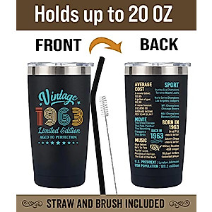 Henghere Happy 60th Birthday Gifts for Men women, 60 Years Old Gifts, Sixty Birthday Present, Funny Birthday Tumbler Cup Gifts（Black）