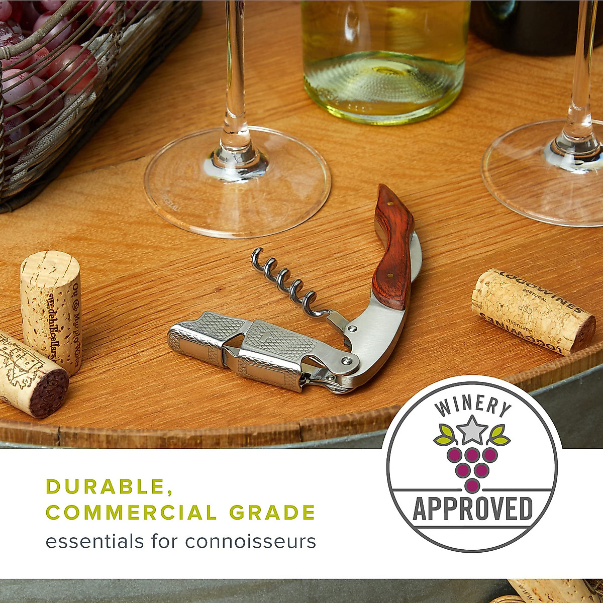 True Sommelier Waiter's Corkscrew - Professional Wine Bottle Opener, Wine Accessories, Gift for Wine Lovers, Stainless Steel - Set of 1, Silver