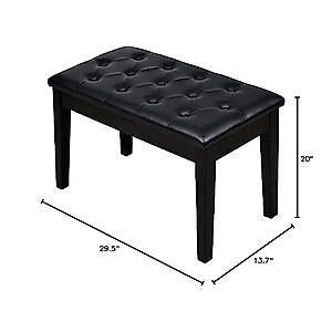 MICHYUGM Piano Bench with Padded Cushion and Music Book Storage Compartment, Duet Wooden Seat, 13.7 x 29.5 x 20 inches, Load 440lb Black