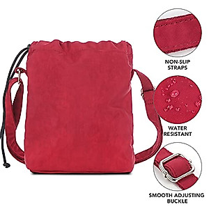 Lily queen Small Drawstring Crossbody Bags for Women Fashion Nylon Bucket Purse Lightweight Red