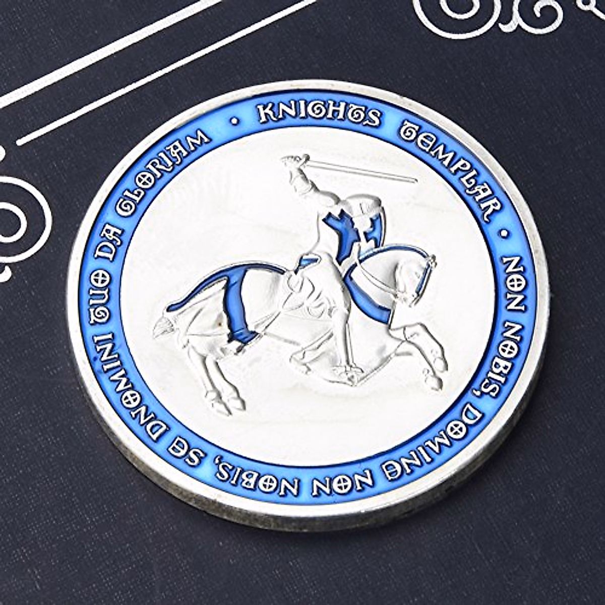 GogoForward Commemorative Knights Templar Cross Masonic Mason Silver Coin(Blue)