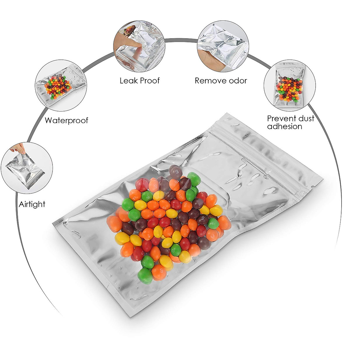 Resealable Mylar Bags | 100 Pcs 3 X 4 Inch | Smell Proof Ziplock Bag Heat Seal Cute Packaging Foil Food Sealable Small Front Clear Plastic Silver for Storage Candy Beef Jerky Jewerly Product