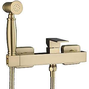 ifgswopq Tub Taps, Brass Hot and Cold Water Bidet Bathroom Hand Shower Bidet Toilet Sprayer Hygienic Shower Wall Mounted Bidet Tap Set with Booster Nozzle,Brushed Gold(A) ()