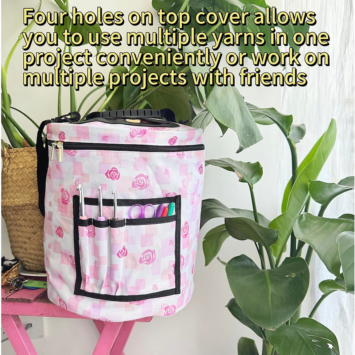 BEST Yarn Storage Bag Organizer Crochet Knitting Craft DIY Project Holder Tote for EXCEPTIONAL Organization - Lightweight STYLISH & Portable (Rose Pink)