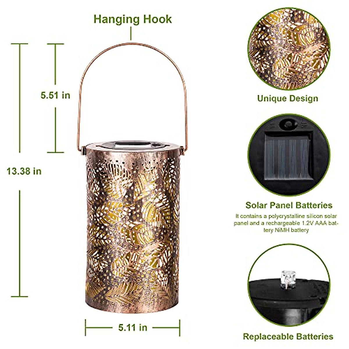 Large Solar Lanterns Outdoor Hanging Lantern Lights, 7.9" Tall LED Decorative Table Lights, Garden Decor Lights Waterproof for Patio, Yard, Pathway, Landscape