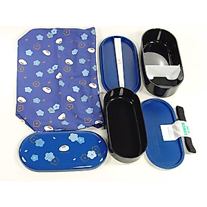 Japanese 2 Tiers Bento Lunch Box with Belt , Bag Chopsticks, Red Blossom and Bunny