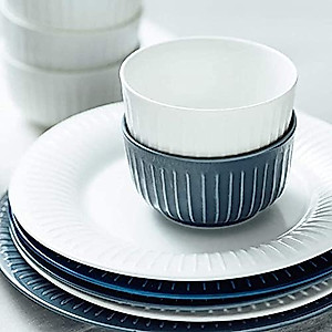 Dinnerware Set,46 Pieces White Blue Vertical Pattern Ceramics Dinner Sets Plates Bowls Combination for Family Party