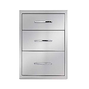 yuxiangBBQ Outdoor Kitchen Drawers Stainless Steel 3-Drawer BBQ Drawer 14" W x 20.5" H x 23" D Enclosed Built-in Drawer Flush Mount for Outdoor Kitchens & BBQ Islands