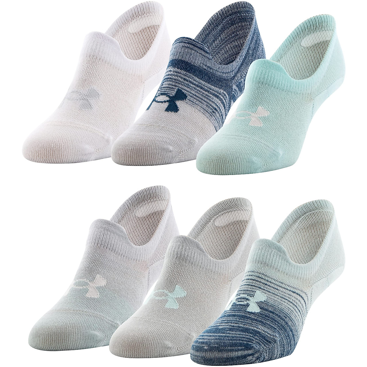 Under Armour Adult Essential Ultra Low Tab Socks, Multipairs, Fuse Teal Assorted (6-Pairs), Medium