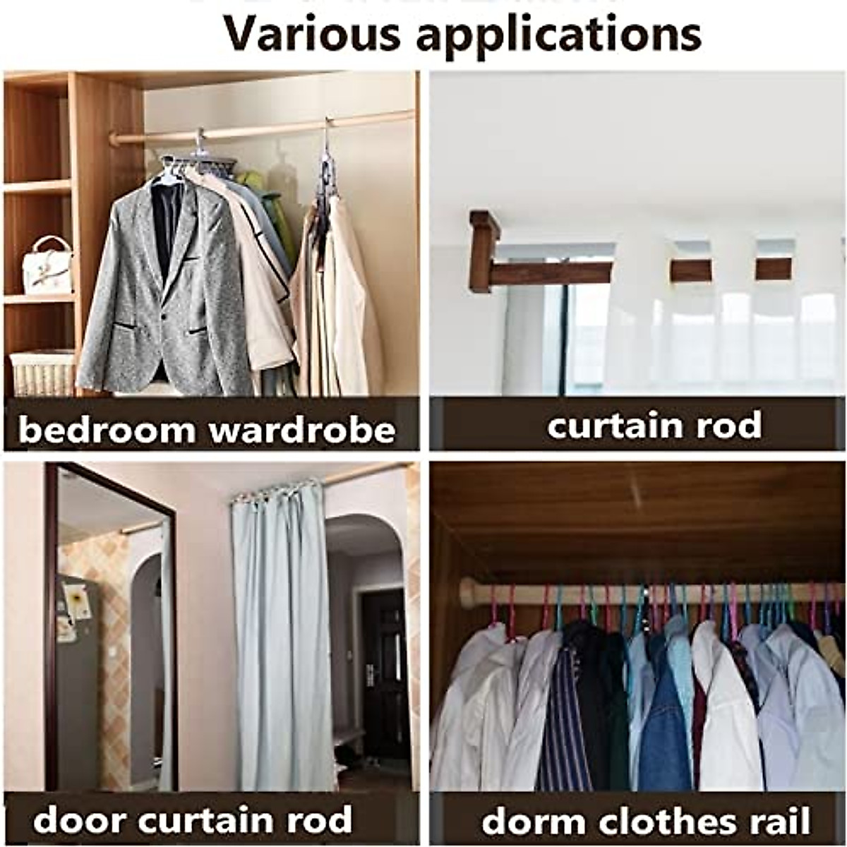 1 PCS Wooden Round Wardrobe Closet Rod for Hanging Clothes Premium Closet Pole Wardrobe Cross- bar Clothes Hanging Rods Natural Wood Wardrobe Closet Rod with End Supports for Closet Storage