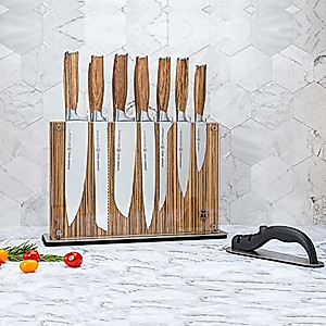 Schmidt Brothers - Zebra Wood, 15-Piece Kitchen Knife Set, High-Carbon Stainless Steel Cutlery with Zebra Wood and Acrylic Magnetic Knife Block and Knife Sharpener
