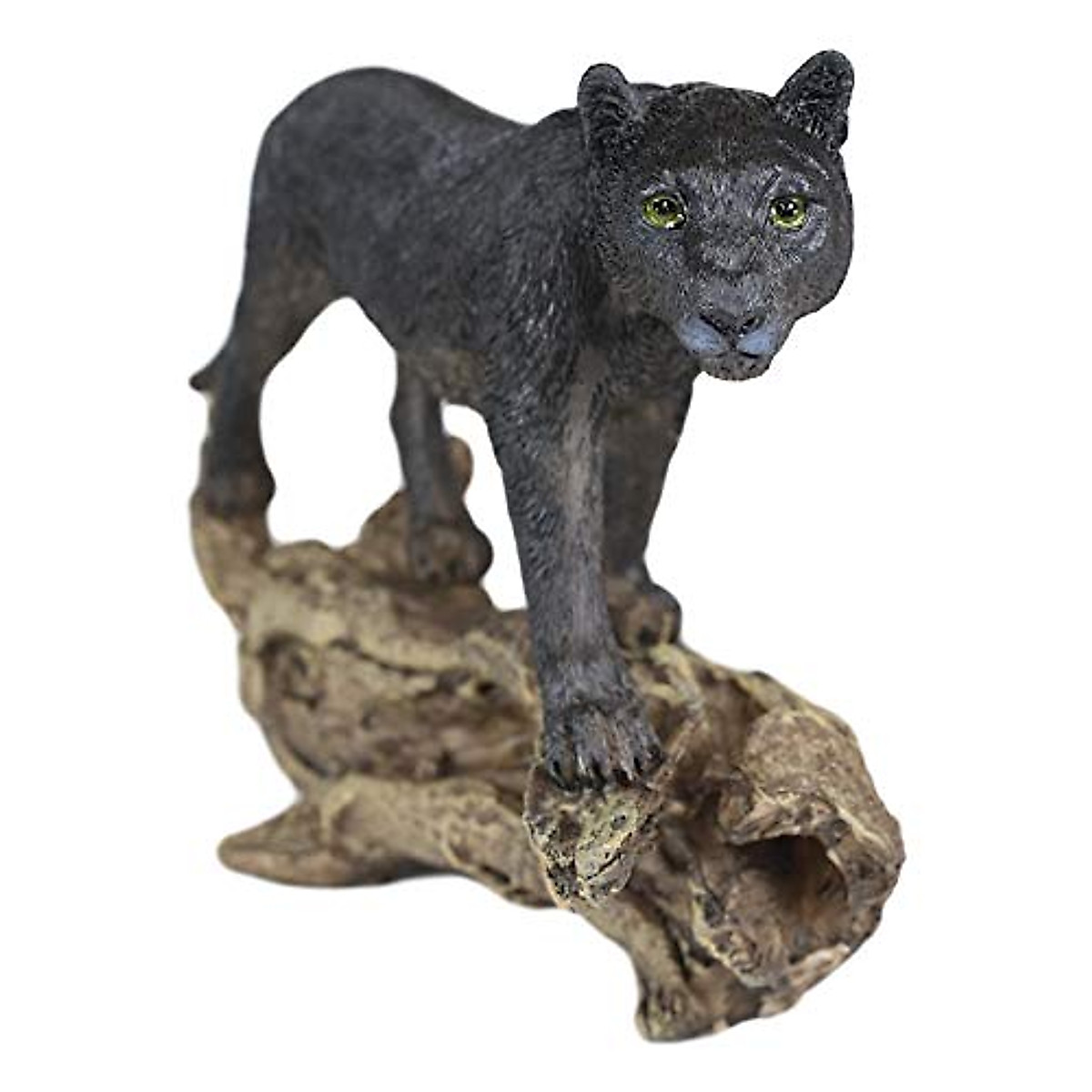 Ebros Gift Black Panther Cougar Prowling On Distressed Tree Log Figurine 8" Long Wildlife Black Jaguar Ghost Forest Hunter Sculpture Home Decorative Accent