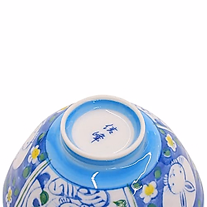 Mino Ware Rice Bowl Set, 4.4 inch, Red Rabbit Design, Blue, Japanese Ceramic Bowls, 5.2 oz, Set of 2