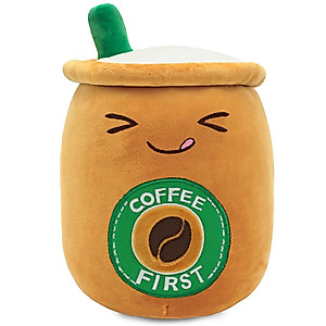 Ditucu Cute Coffee Cafe Cup Boba Plush Kawaii Bubble Plushie Milk Tea Pillow Soft Stuffed Animals Toys Gifts for Kids Brown 13.7 inch