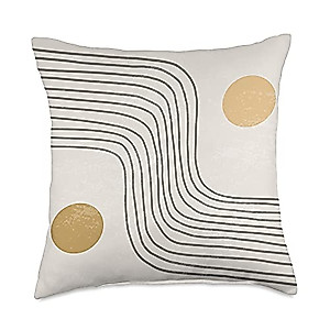 Geometric Minimalist Midcentury Mod Decor Co. Pastel Boho Wave Sun Design | Abstract Mid Century Modern Throw Pillow, 18x18, Multicolor