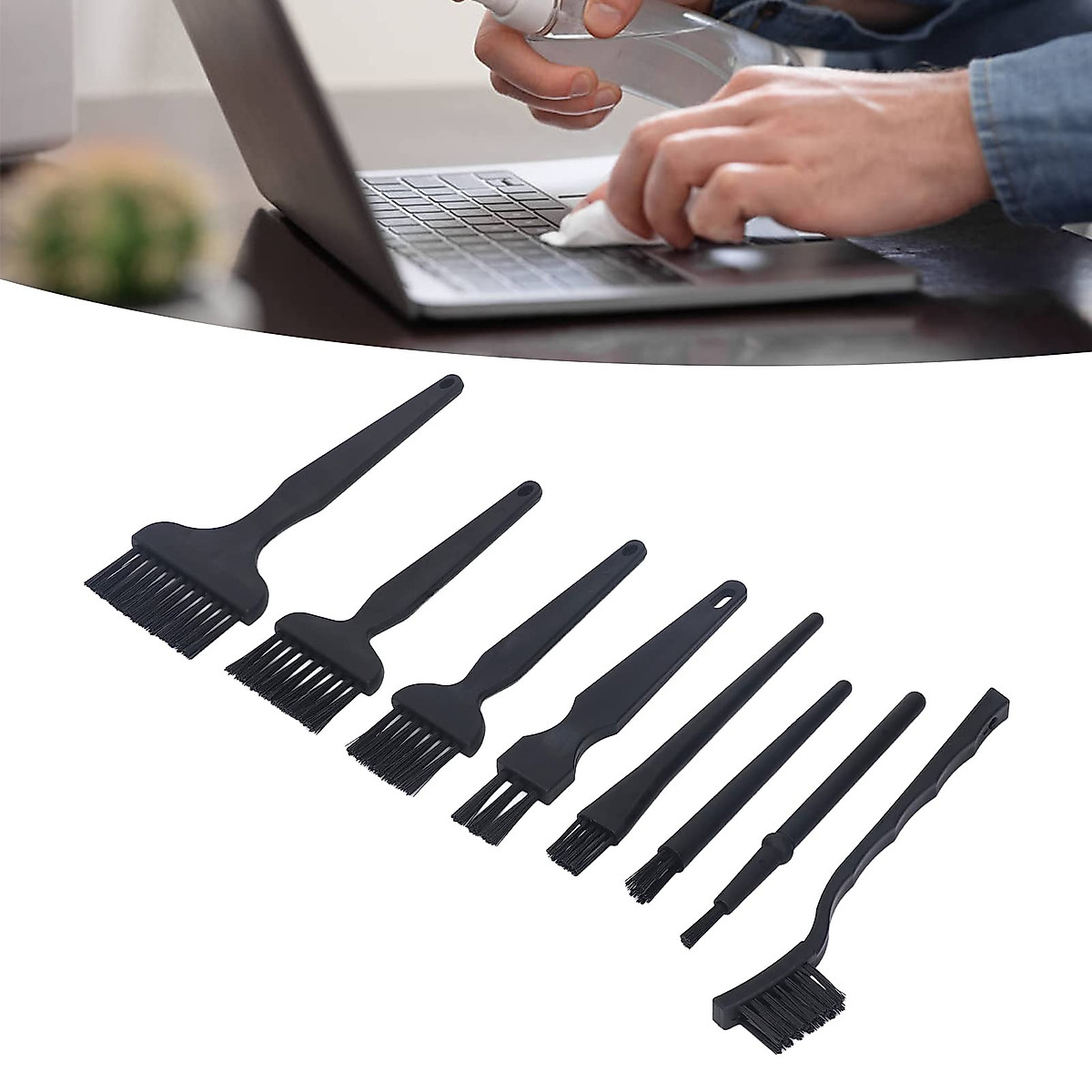 Computer Keyboard Brush Kit, Safe Plastic Handle Dustproof Soft Bristle Electronics Non Static Brushes 8 in 1 for Cell Phones