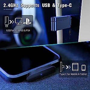 Ozeino Wireless Gaming Headset for PC, PS5, PS4 - Lightspeed USB & Type-C 2.4GHz Ultra Stable Low Latency Gaming Headphones with Flip Microphone, 30-Hr Battery Gamer Headset for Switch, Laptop, Mobile