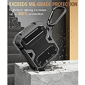 Koaichi Compatible with AirPods Case, Full-Body Rugged Hard Shell Protective Case Cover with Keychain Designed for AirPods 1st & 2nd, Black