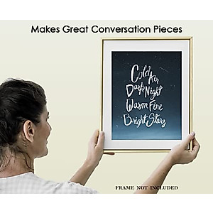 Cold Air, Dark Night, Warm Fire, Bright Stars Typography Wall Art Decor Poster: Unique, Chic, Boho & Modern Prints for Home, Office, Classroom, Dorm, Livingroom & Bedroom | Unframed Posters 8x10