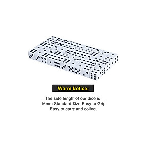 50 Pack 16MM White Dice - Six Sided Standard Opaque White Dice with Black Pips Dots for Board Games