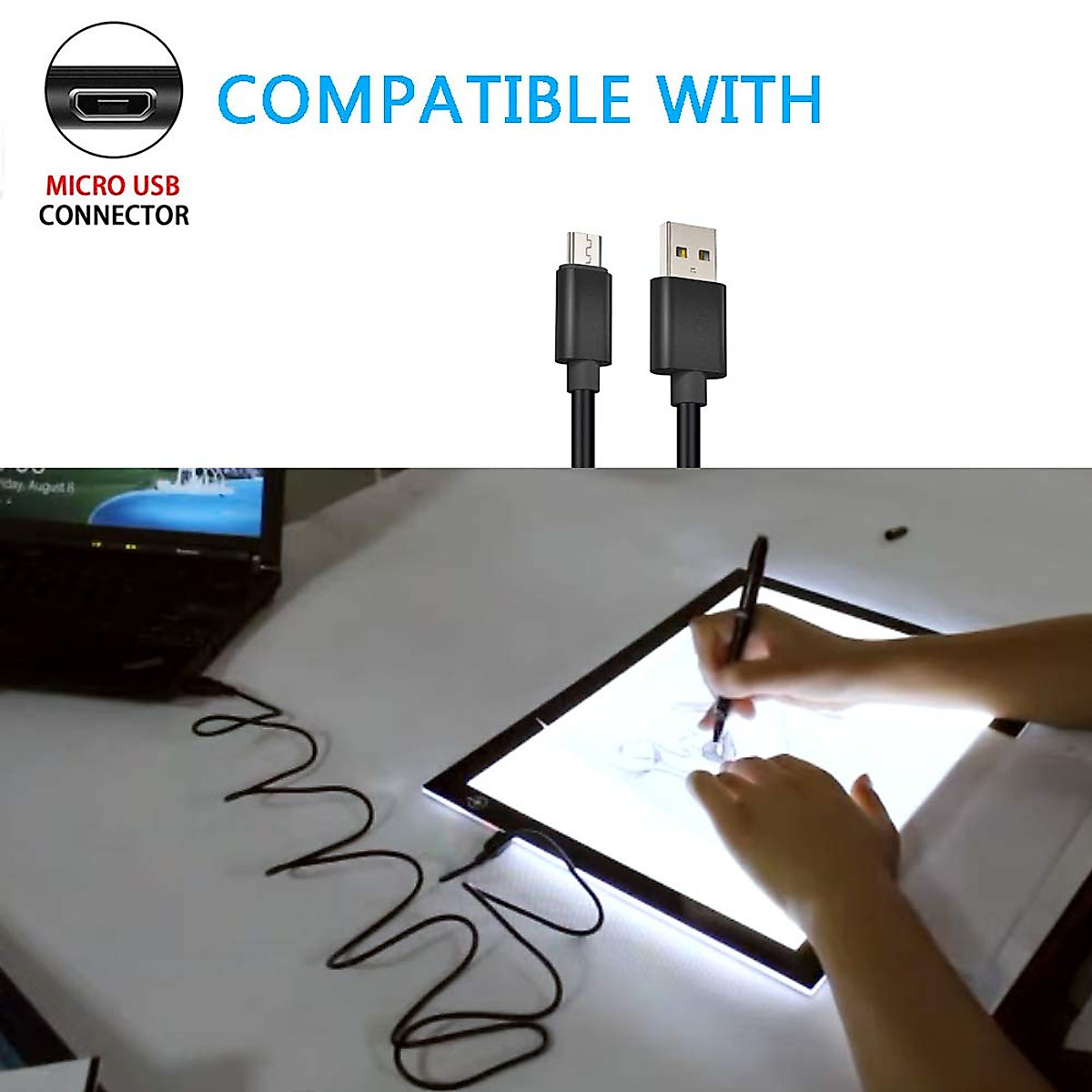 TODOO Replacement USB Cable Cord Compatible with Huion LED Light Pad L4S LB3 LB4 LA3 A2 A3 A4 B4 WH1409 LED Light Box