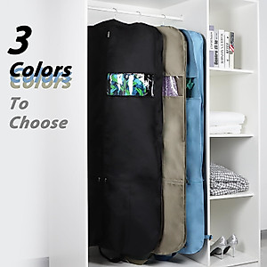 KEEGH 54" Garment Bags for Travel Tri-fold Garment Bag for Dresses Long Waterproof Suit Bags for Men Hanging Clothes for Suit Coats Tuxedos Dresses with 4 Big Pockets & Accessory Pouch, Black