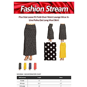 Plus Size Fold-Over Waist Lounge Wear A-Line Polka Dot Long Maxi Skirt Small Polka Red XL