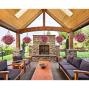 Ammyoo Artificial Hanging Flowers in Basket for Patio Garden Porch Deck Decoration, Artificial Daisy Arrangement,Fake Plants in 12 inch Coconut Lining Basket for Outdoor/Indoor(Pink)