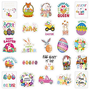 Easter Decorations Easter Stickers, 50 Pcs Cute Easter Egg Bunny Basket Stickers for Kids Teens Adults, Vinyl Waterproof Easter Stickers for Laptop Water Bottle Window Envelopes Cards Crafts Scrapbook
