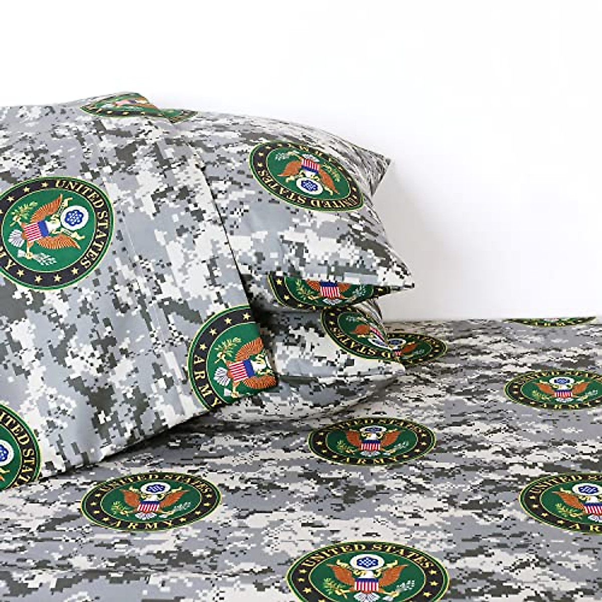 VISI-ONE US Army Camouflage Twin Sheet Set - 3 Piece Military Camo Bedding - Premium Microfiber Super Soft Plain Weave Fabric - Easy Care Machine Washable Army Bedding for Bedroom