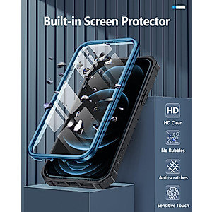 FNTCASE for iPhone 12-Pro-Max Phone Case: Military Grade Drop Proof Protection Mobile Cover with Kickstand | Matte Textured Rugged Shockproof TPU | Protective Sturdy Cases - Blue