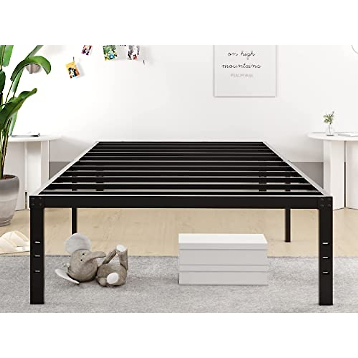 FSCHOS Bed-Frame-Twin, 16 Inch Metal Platform Twin-Size-Bed-Frame No Box Spring Needed, Heavy Duty Twin Size Bed Frame Easy Assembly, Noise Free, Black