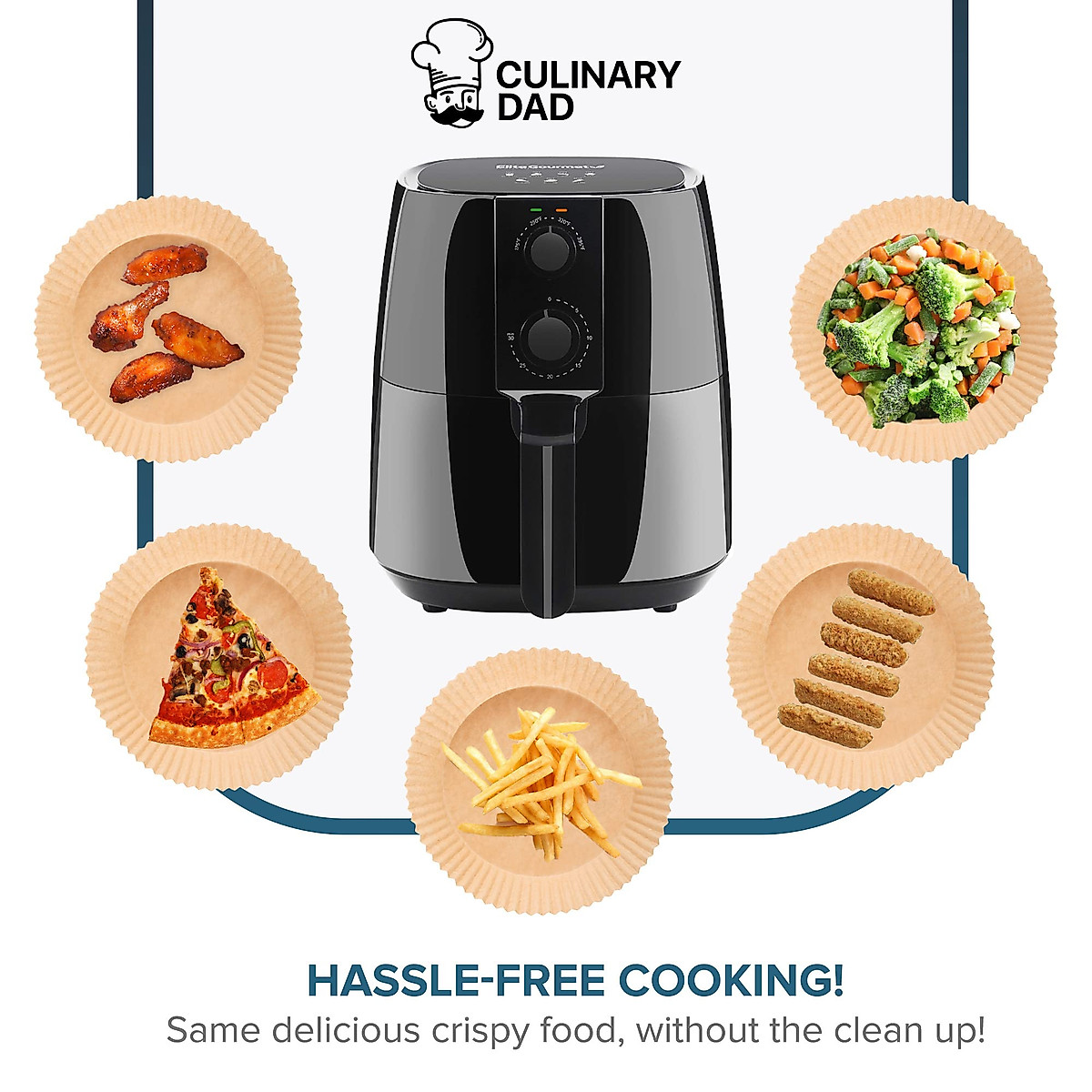 Air Fryer Liners - Designed by Dads for Most US Airfryers - Extra Strong with Maximum Crisp & Easy Cleaning - Disposable Parchment Basket Liner Sheets - (Round - 100 Pack)