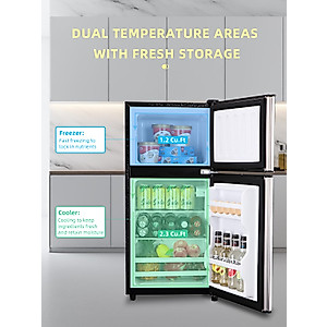 KRIB BLING Compact Refrigerators with Freezer, 3.5 Cu.ft Mini Fridge with 7 Level Temp Adjustable Thermostat, Small Fridge for Apartment, Office, Basement, Silver