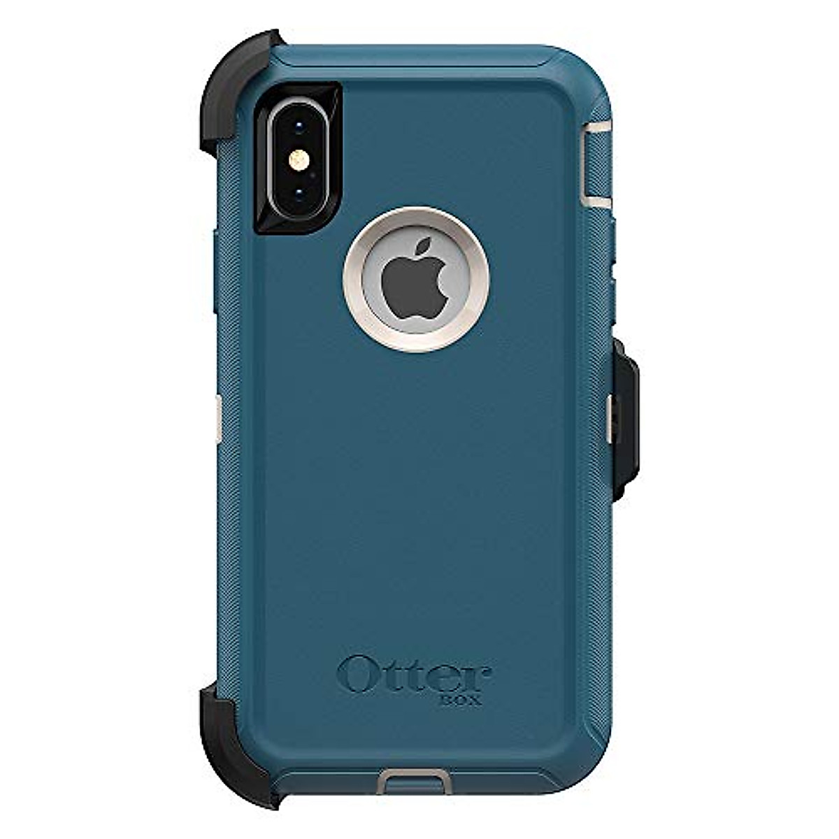 OtterBox DEFENDER SERIES SCREENLESS EDITION Case for iPhone Xs & iPhone X,Polycarbonate shell,Synthetic rubber slipcover,Polycarbonate holster - Retail Packaging - BIG SUR,Built-in Screen Protector (PALE BEIGE/CORSAIR)