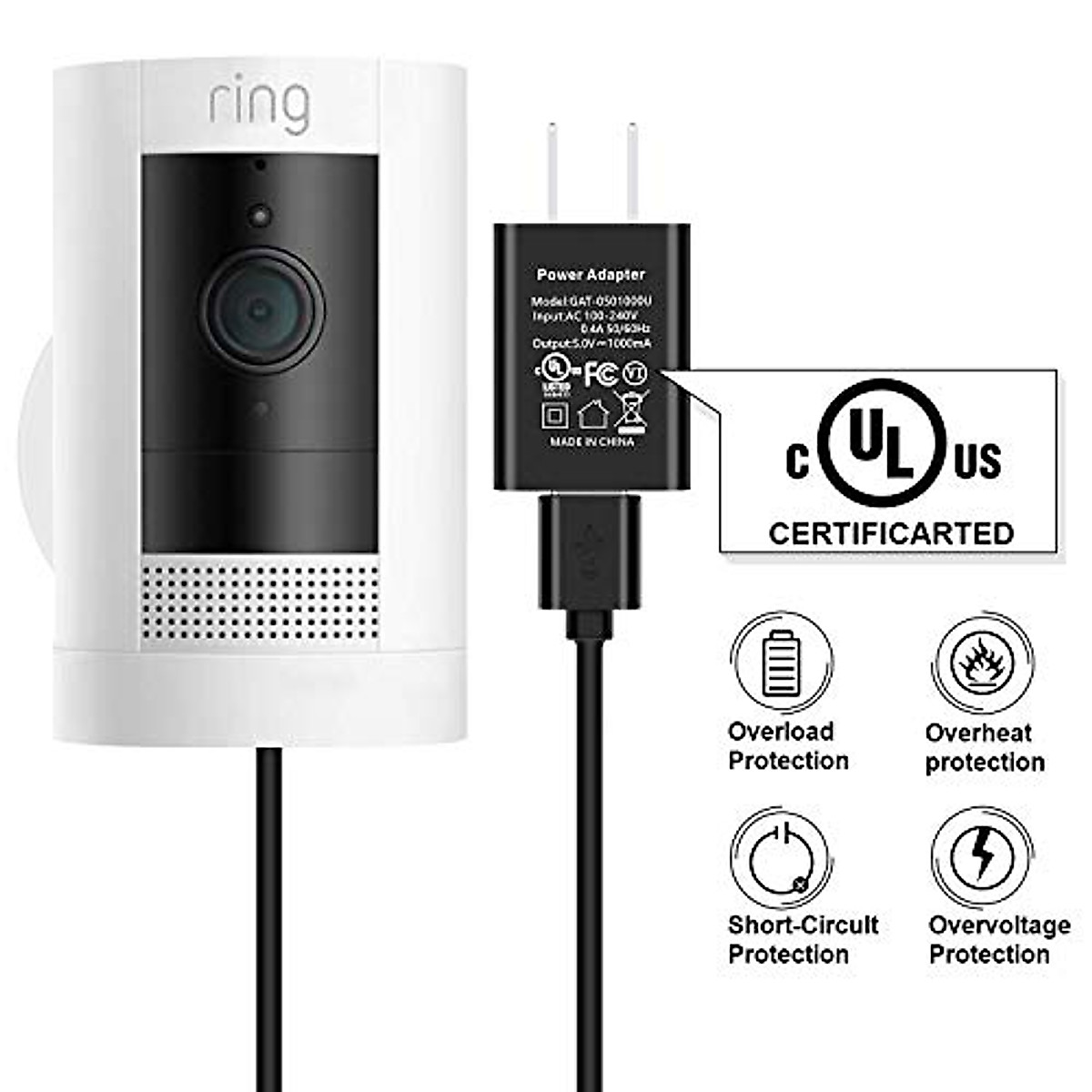 OLAIKE 5m/16ft Charge Cable with DC Power Adapter Compatible with Stick Up Cam Battery 3rd Gen/2nd Gen & Spotlight Cam Battery,Weatherproof Cable to Continuously Charge Your Camera,Black