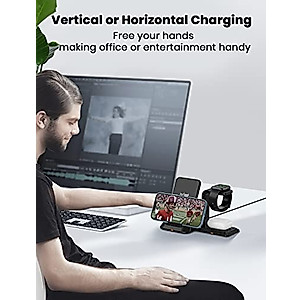 JoyGeek Wireless Charging Station, 3 in 1 Wireless Charger for Apple Devices, Wireless Charger Stand for iPhone 14/13/13 Pro/12/12 Pro/11 Series/XS Max/XR/XS/X, iWatch 7/6/5/4/3/2/SE, Airpods Pro/2