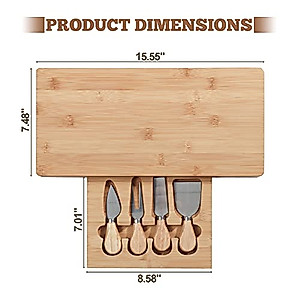BIGTREE Bamboo Cheese Board and Knife Set, Charcuterie Board Serving Tray, Wine Meat Cheese Platter