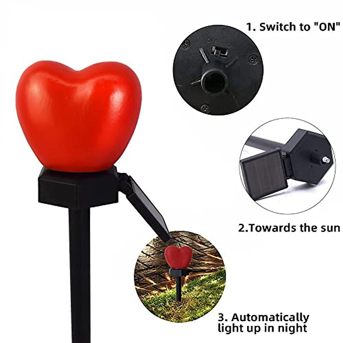 COCEQUC Valentine's Day Solar Stake Lights Red Heart Waterproof Lights Landscape Garden LED Heart Light Warm White Solar Pathway Lights Patio Lawn Outdoor Solar Lights for Walkway Backyard Decoration