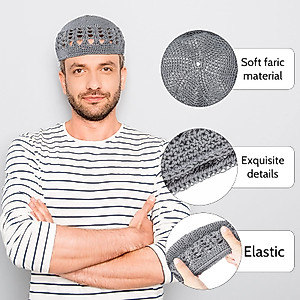 Kufi Hat for Men Knit Kufi Cap Crochet Beanie Kufi Hat Skull Cap for Men Women (Black, White, Gray, Brown, 4 Pieces)