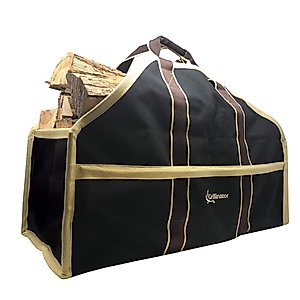 Grillinator Ultimate Firewood Log Carrier: Back Saving Design with Ultra Premium Canvas (Black)